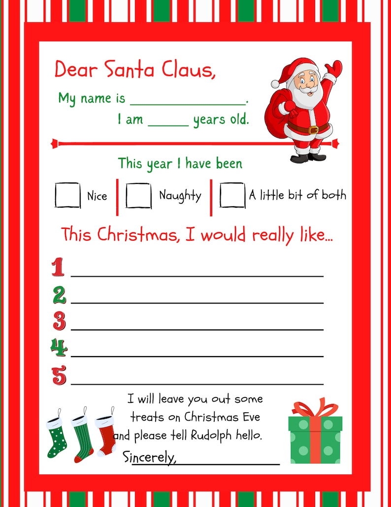 Letter to Santa Printable / Santa Letter / Kids Letter to Santa ...
