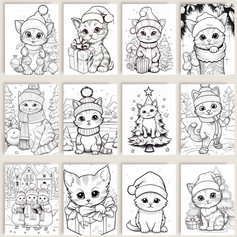 Christmas Kittens Coloring Pages 25-page Instant Digital Download - Etsy