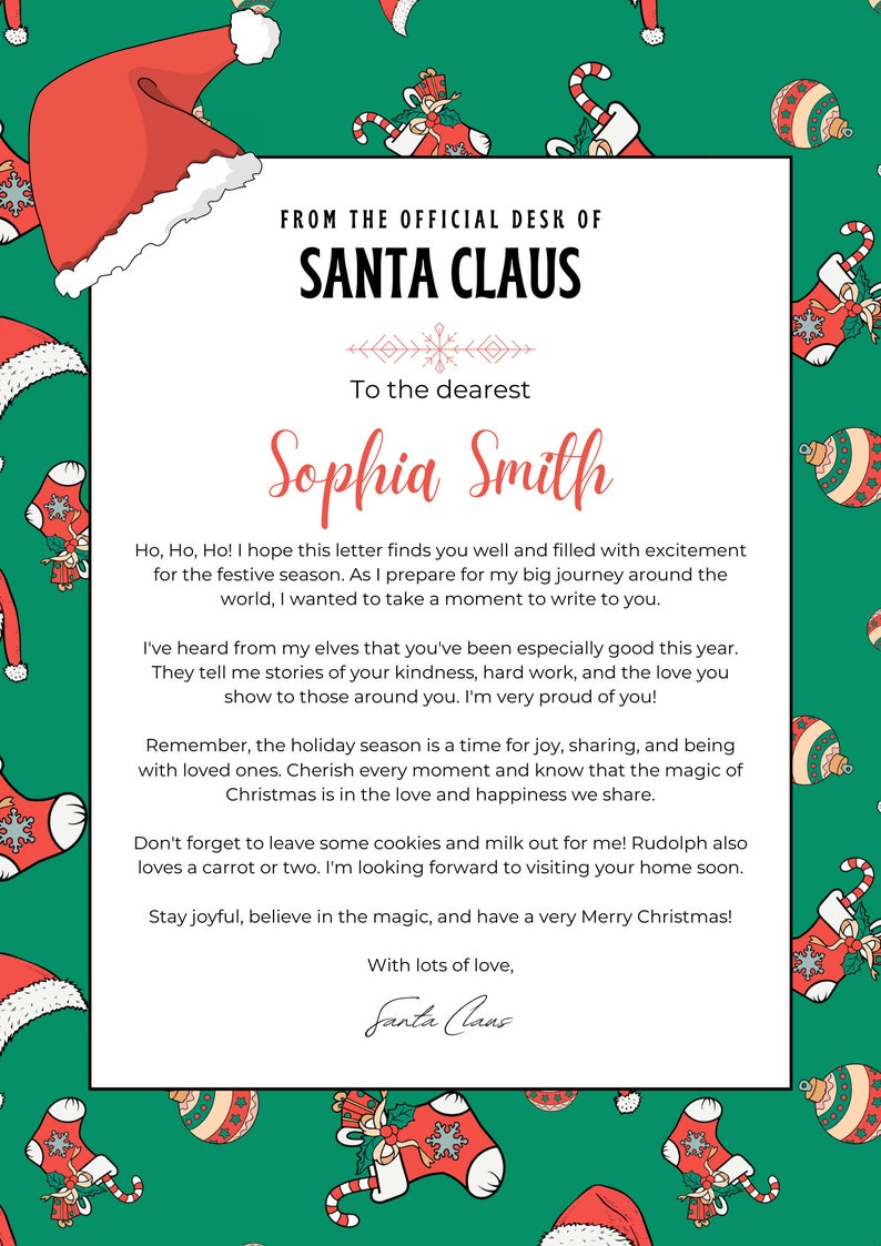 Santa Claus Letter Personalized Instant Digital Download Editable With ...