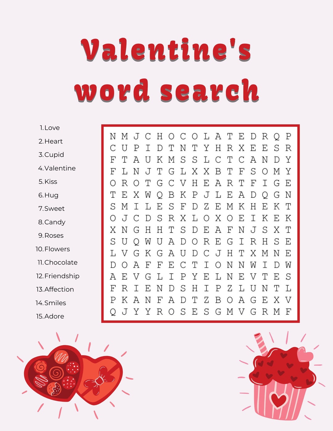 Valentine's Word Search Love Words Valentine's Love Words Search 10 ...