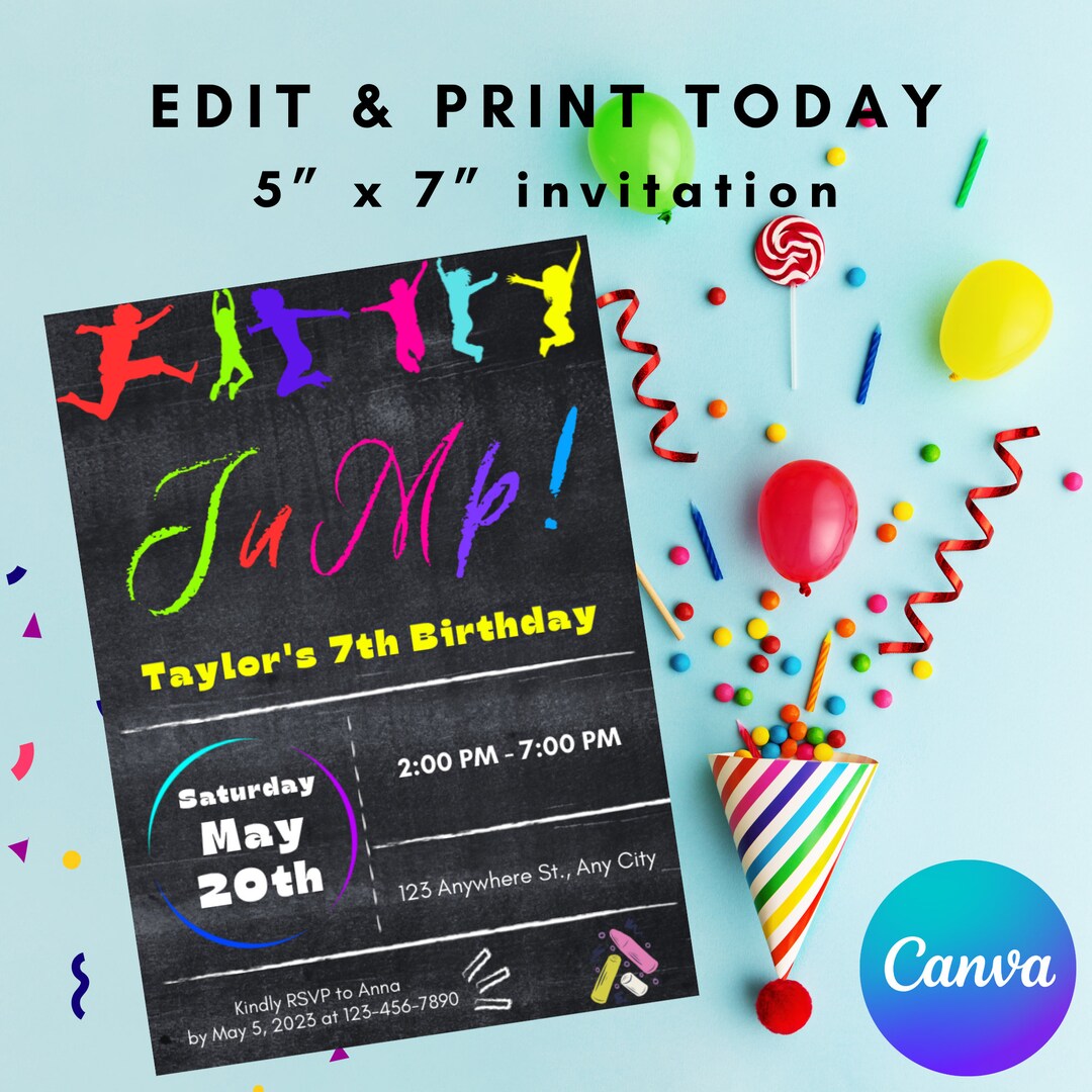 Jump Invitation EDITABLE Jump Birthday Invitation Trampoline Party ...