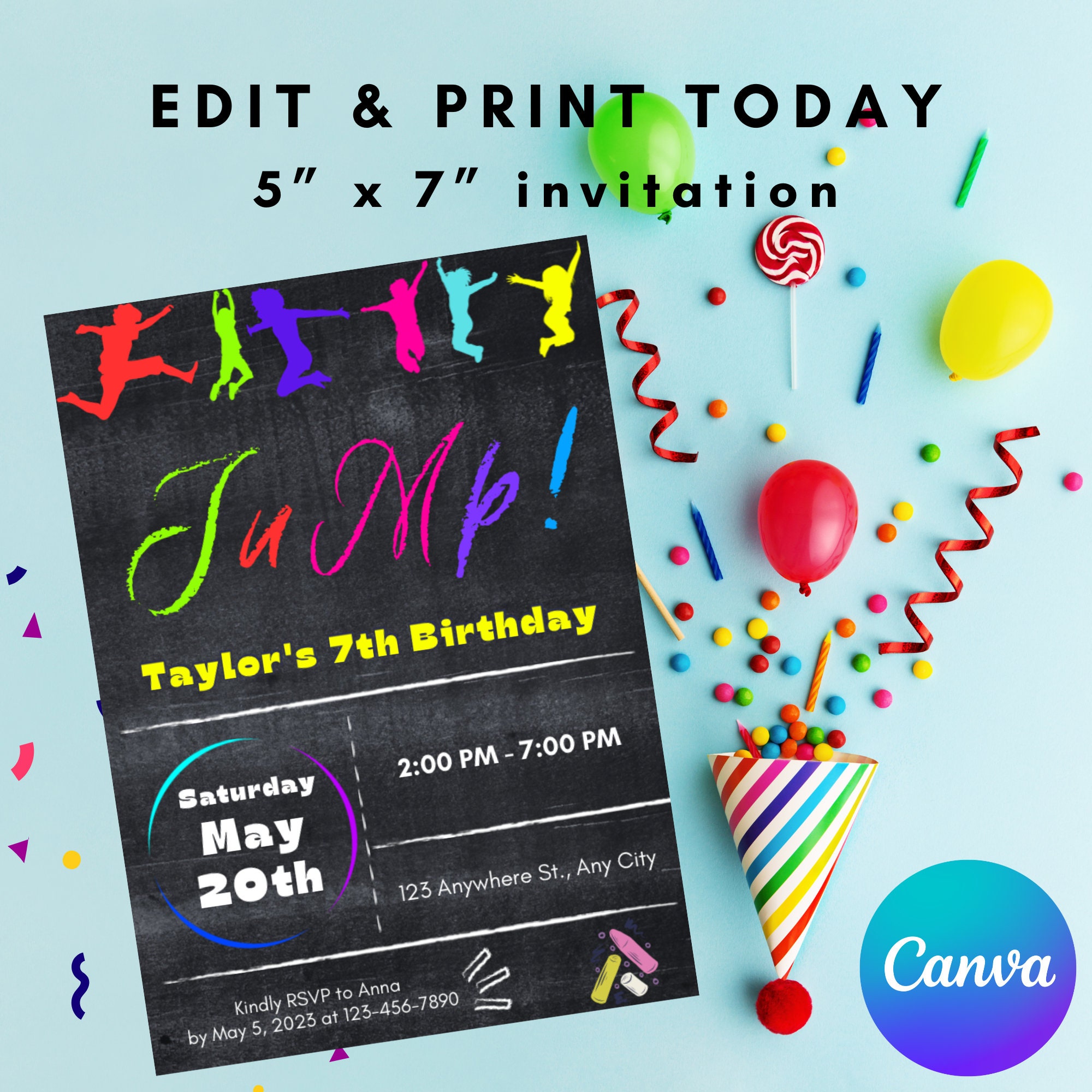 Jump Invitation EDITABLE Jump Birthday Invitation Trampoline Party ...