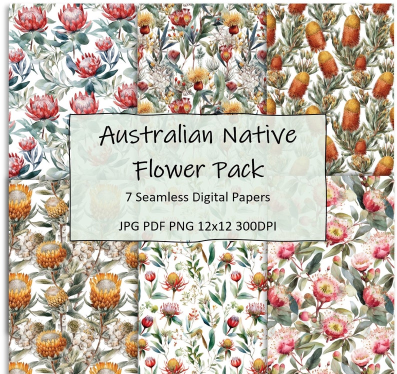 Australian Native Flower Pack Digital Scrapbook Paper, Digital Design ...