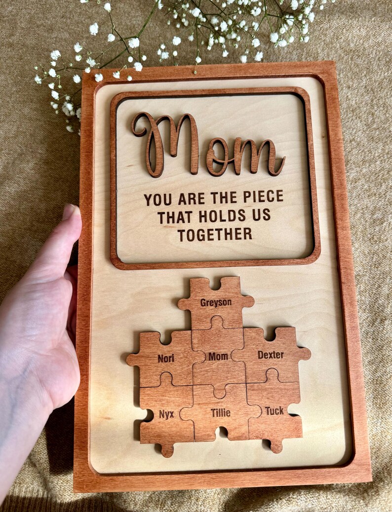 Personalized Mom Puzzle Sign: Engraved Wood Family Gift - Etsy