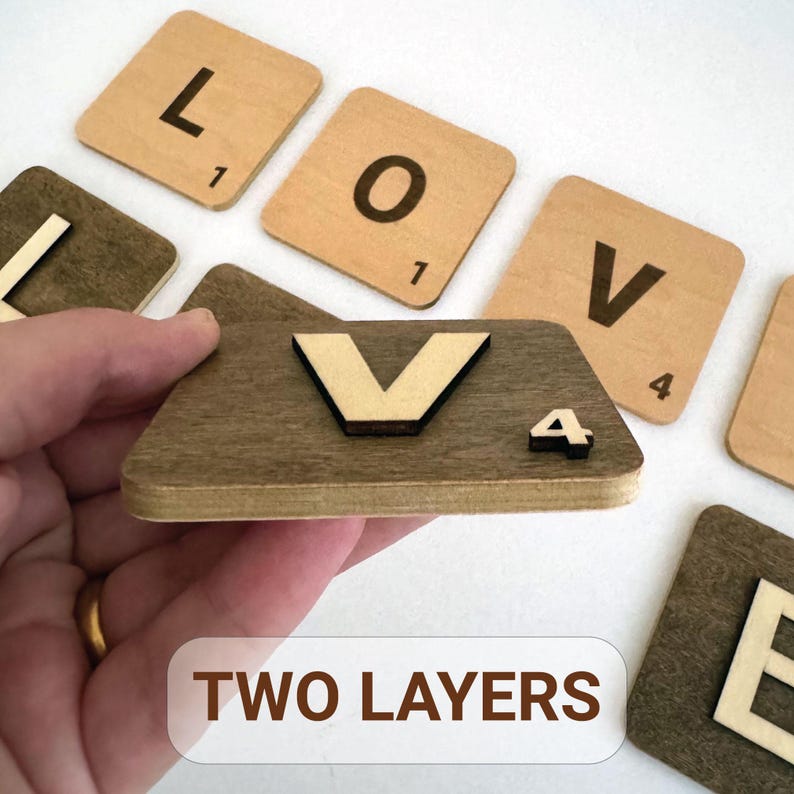 Wooden Scrabble Tiles Wall Art, Family Scramble Letters Sign, Wood ...