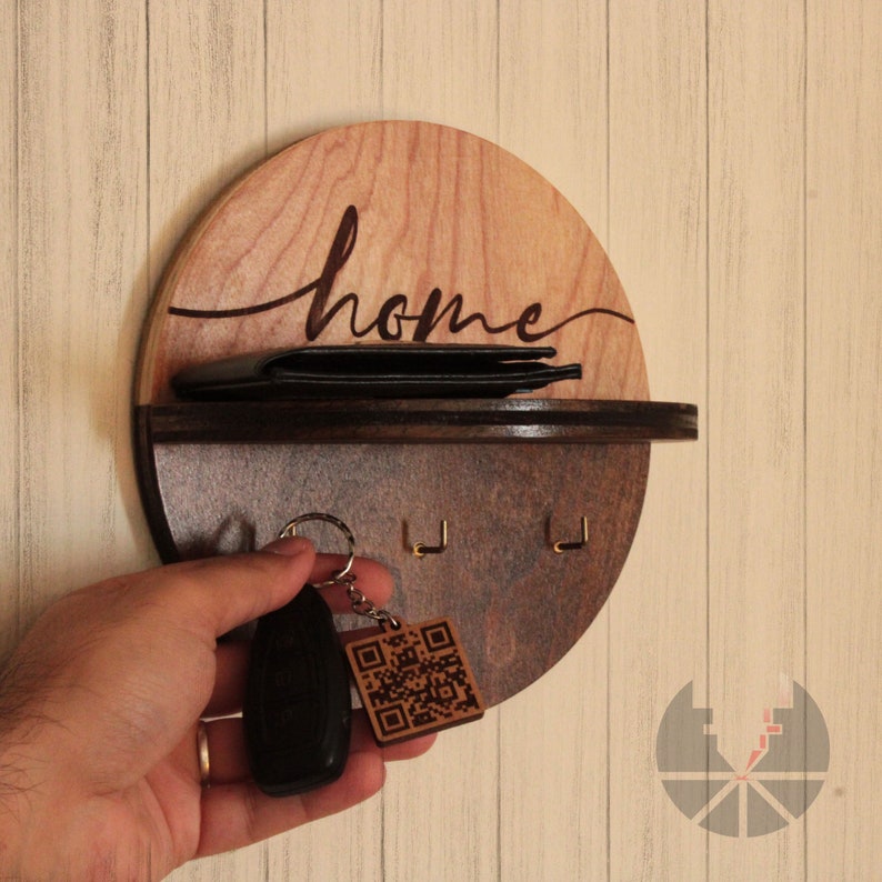 Key Holder With Round Minimalist Shelf, Entryway Decorative Wooden ...