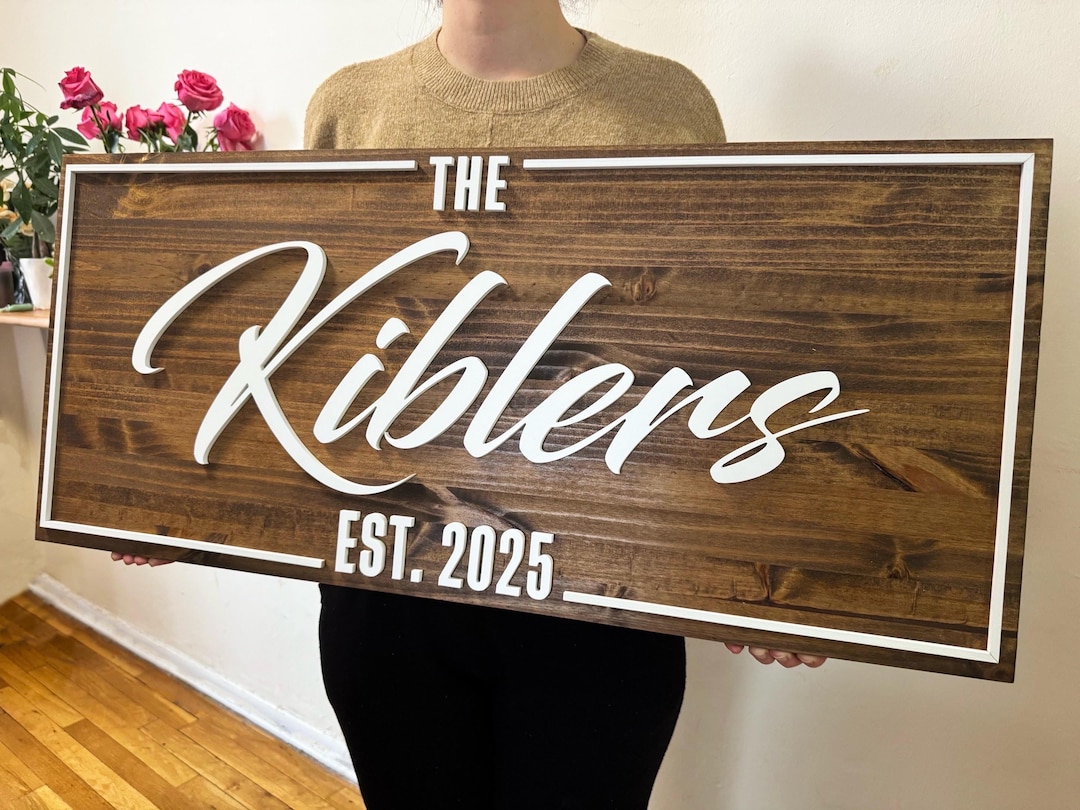 Wooden Name Sign Plaque - Rustic Farmhouse Style - Ideal for Home or ...