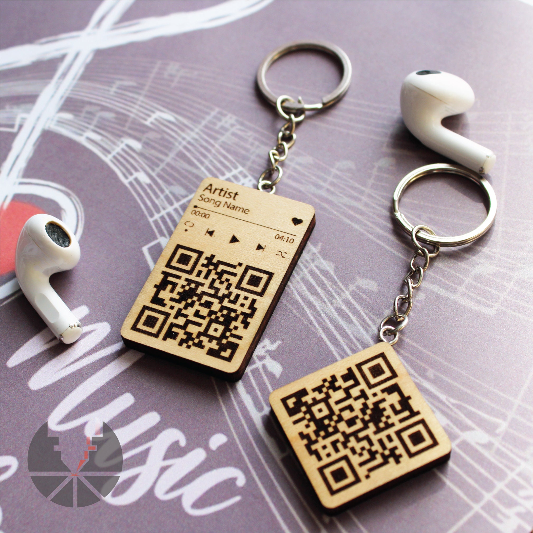 Engraved Wooden QR Code Keychain: Personalized Music Gift - Etsy