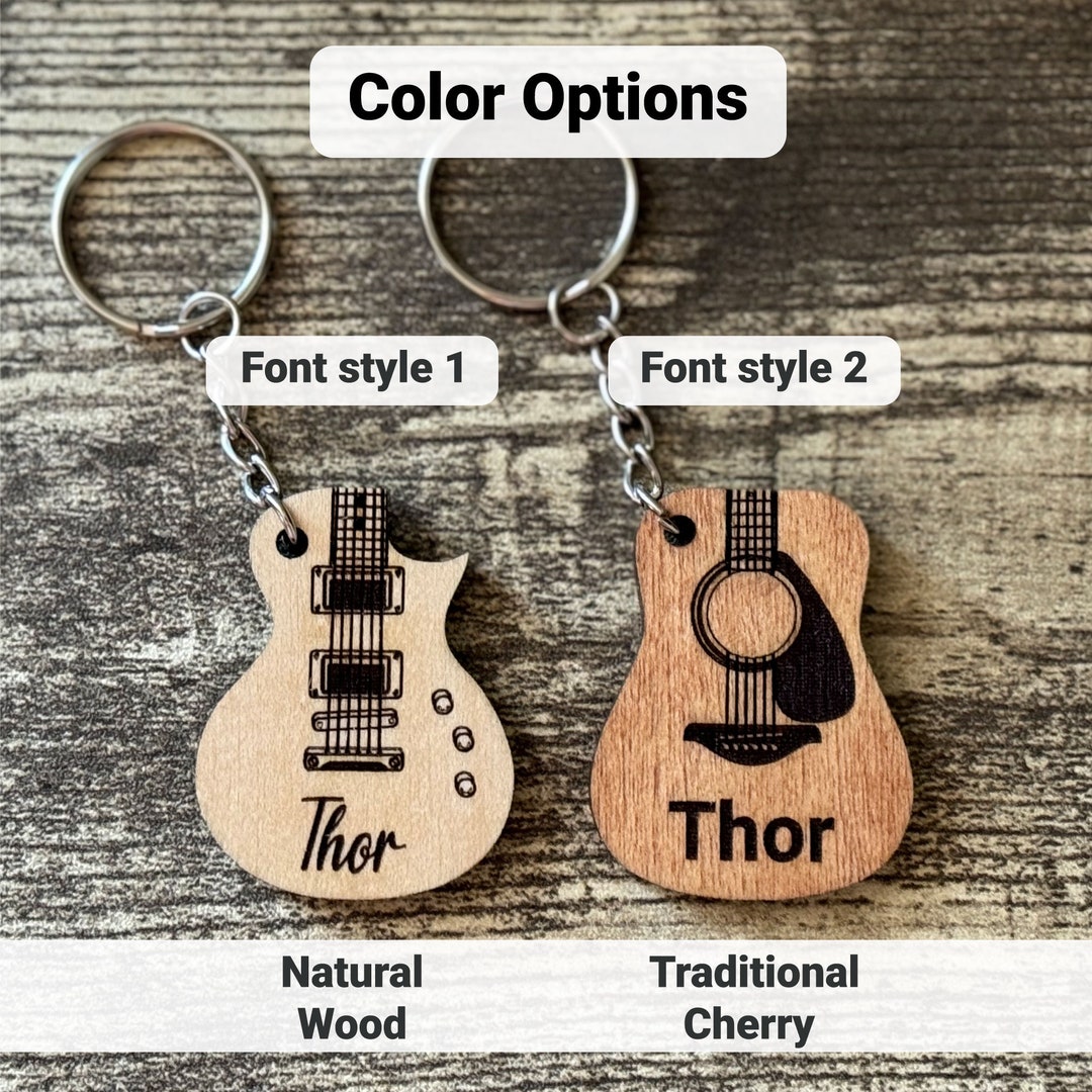 Wooden Guitar Keychain Engraved Custom Acoustic Electric Keyring ...