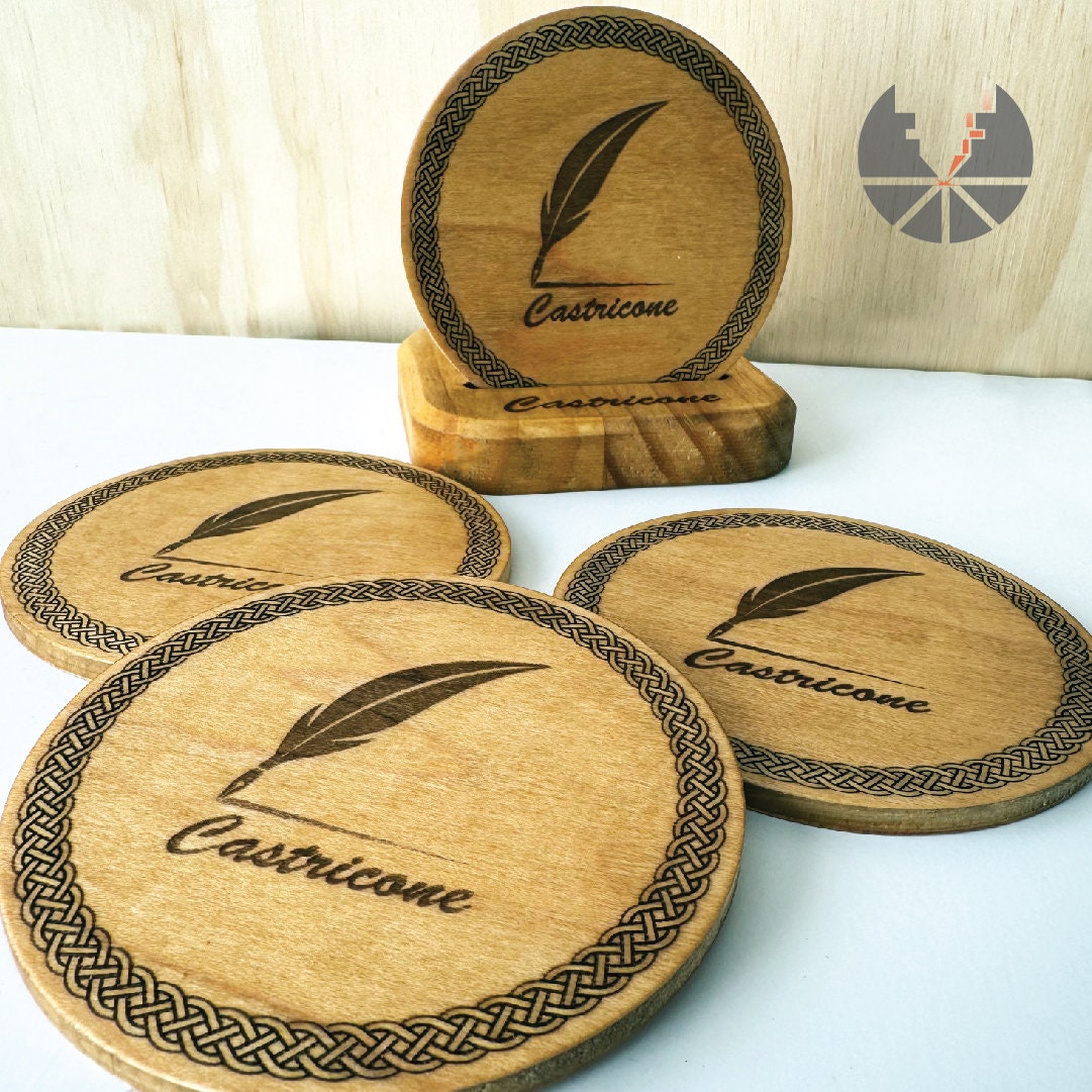 Wooden Coasters Personalized Custom Engraved Gift Logo Text Art Set of ...