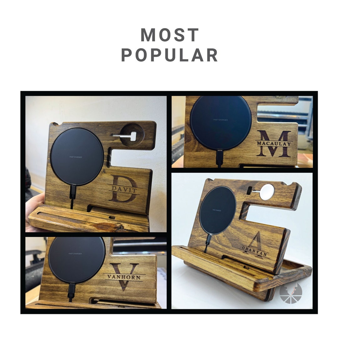 Custom Wooden Docking Station Apple Watch Stand iPhone Charger Wallet ...