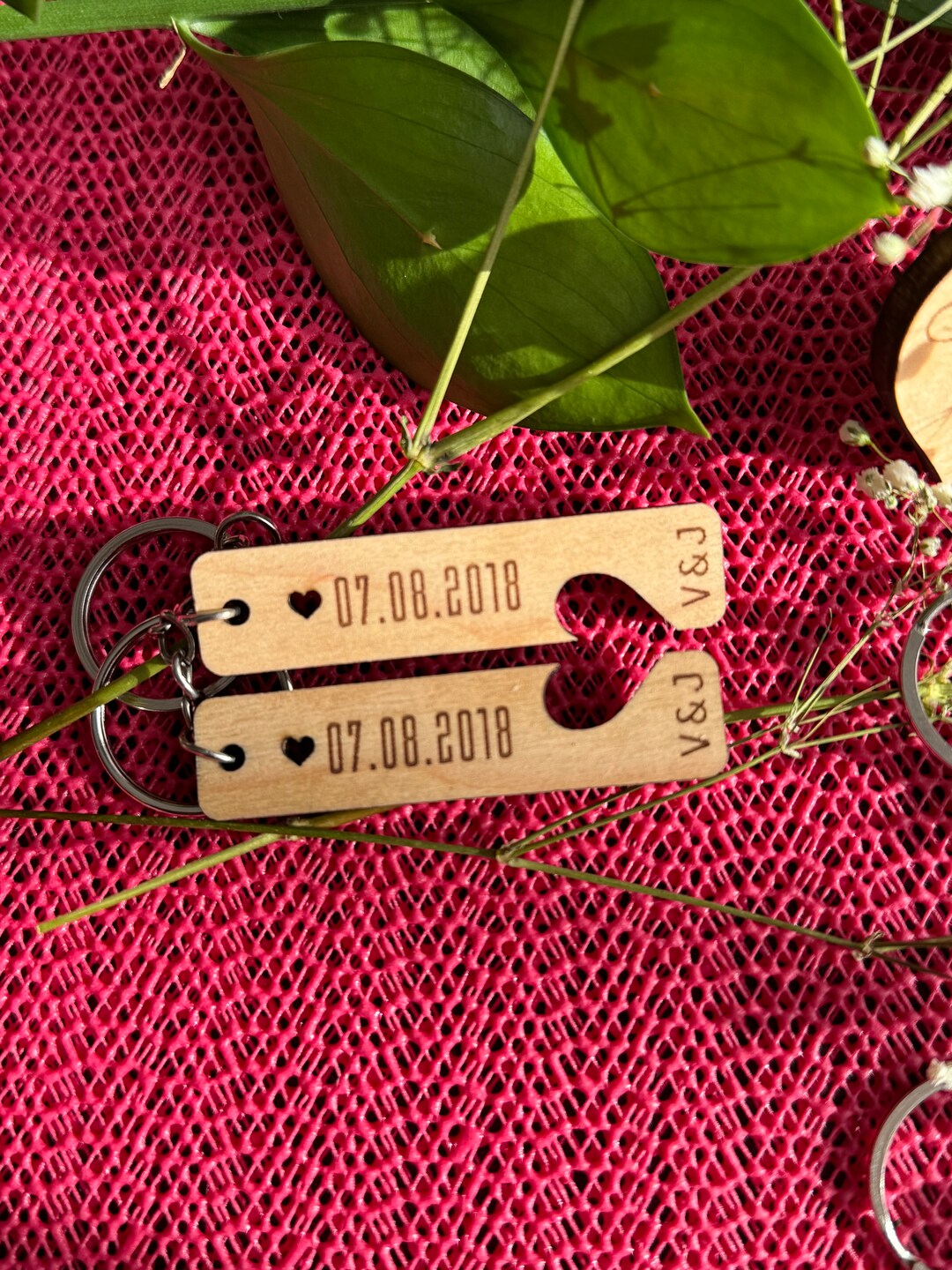 Fathers Day Heart Wooden Keychain Custom Keyring Couple Unique Gift for ...