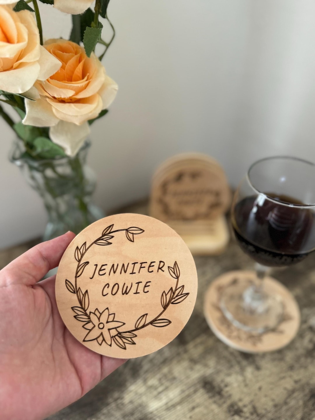 Personalized Engraved Wood Coasters, Custom Logo, Text, Housewarming ...