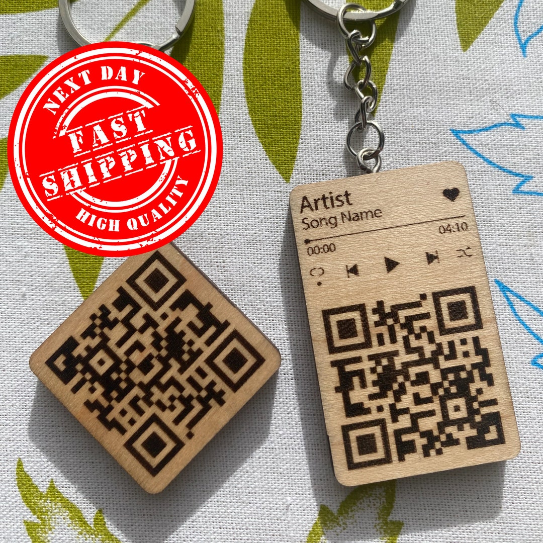 Wooden QR Code Keychain Engraved QR Code Keyring Website Music Video on ...