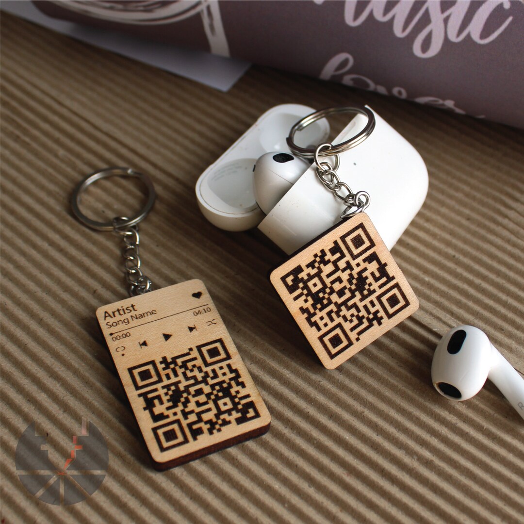 Scannable QR Code Wood Keychain: Personalized Music Gift - Etsy