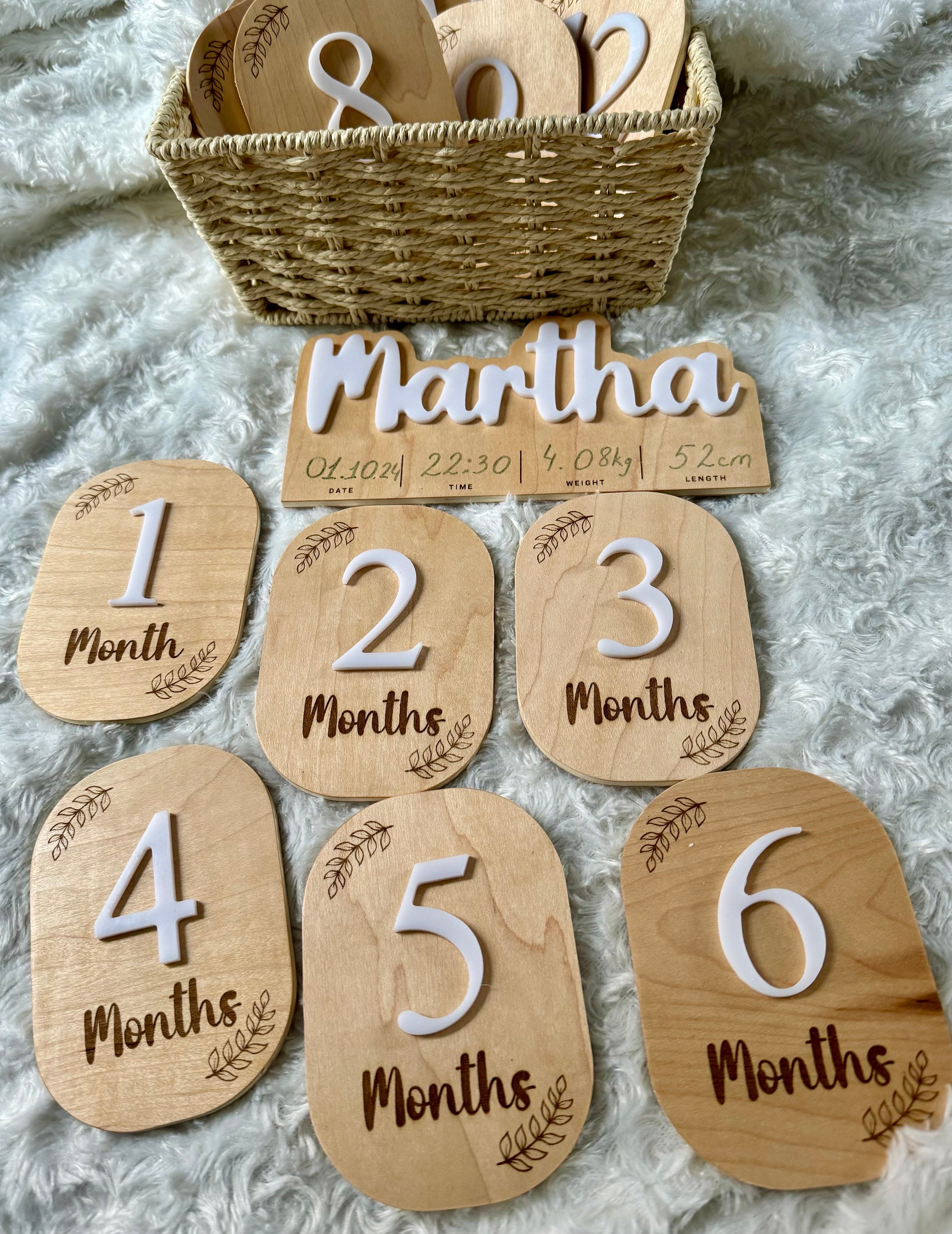 Wooden Monthly Milestone Baby Disc Cards Monthly Milestone Markers for ...