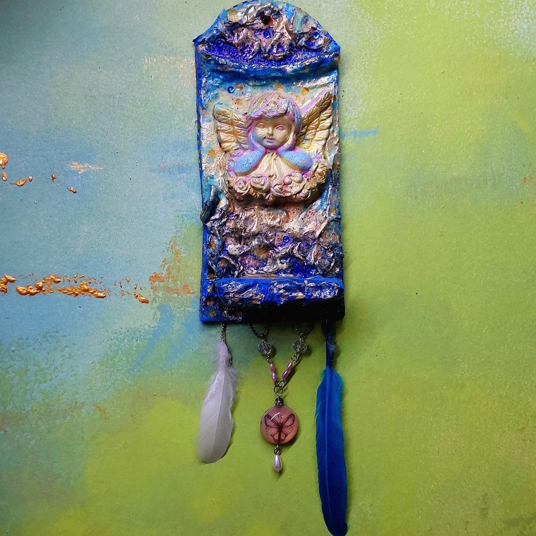 Handmade Angel Wall Shelf, Putto Ceramic Wall Shrine, Wall Hanging ...