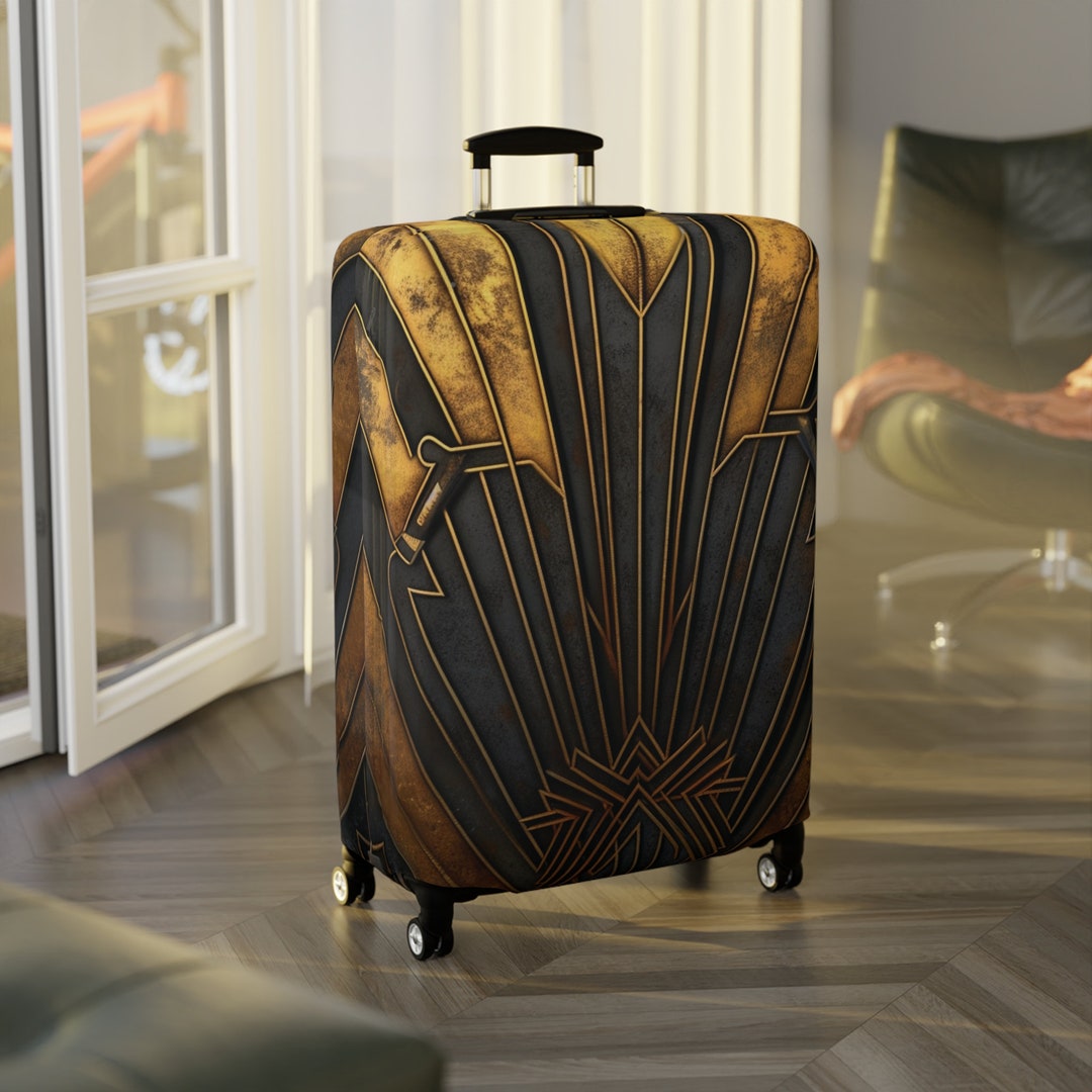 Elegance Unleashed Art Deco Black & Copper Luggage Cover Suitcase ...