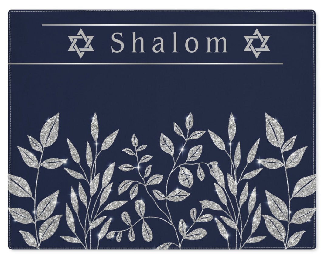Shalom Blessing With Stars of David and Silver Flowers Cotton Placemat ...