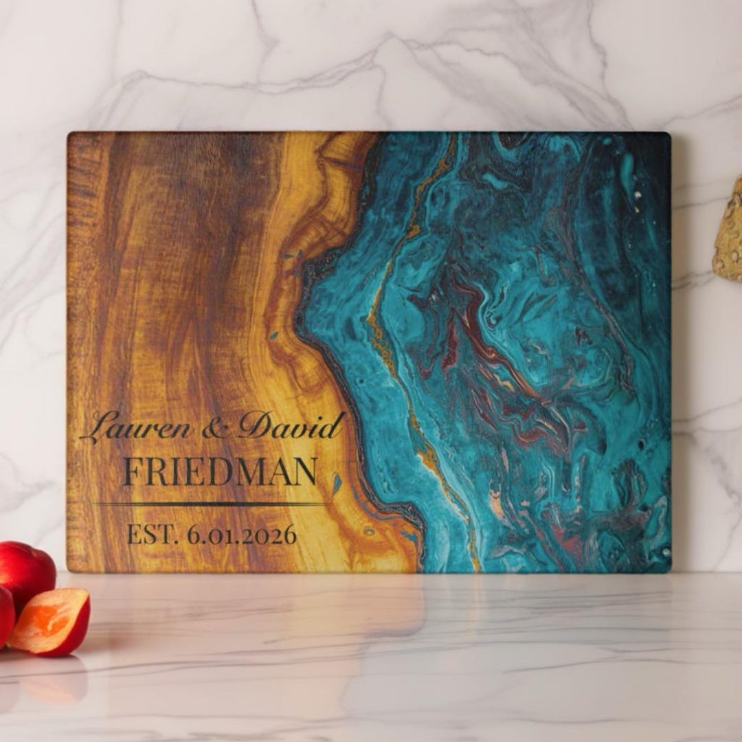Personalized Wedding Glass Cutting Board, Custom Names Epoxy Resin ...