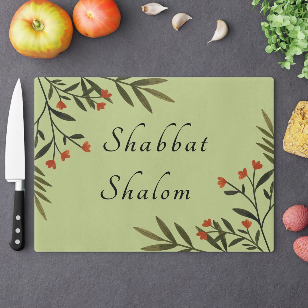 Shabbat Glass Challah Board Judaica Art Gift, Shabbat Shalom Green ...