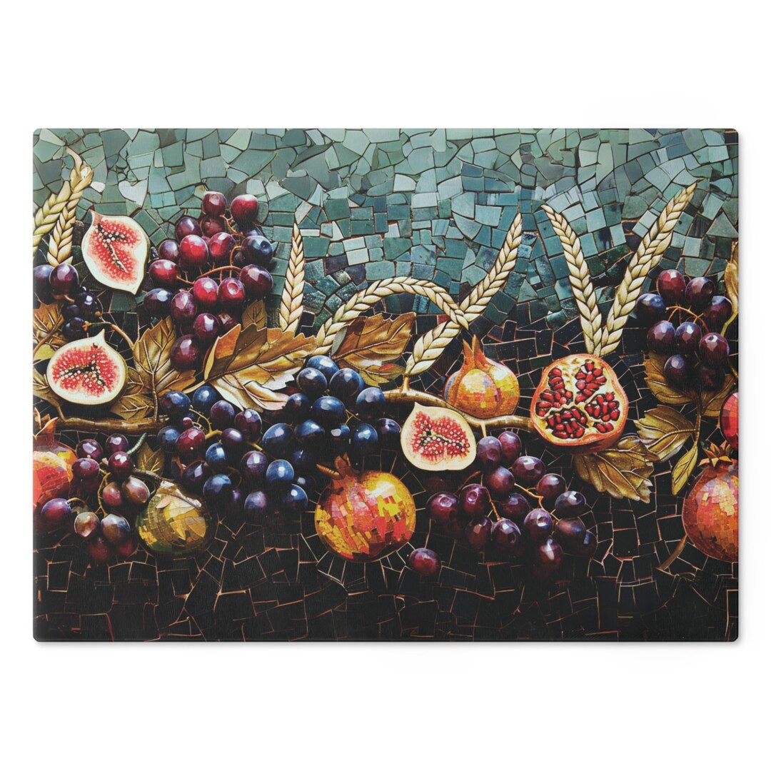 Fruits of Israel Glass Challah Board Jewish Gift Israel Art Cutting ...