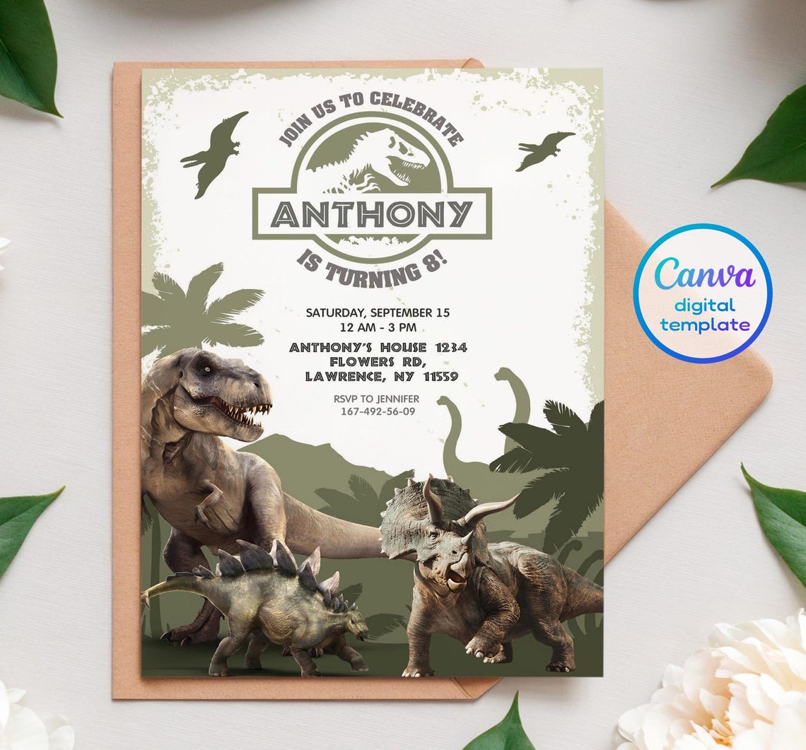 Dinosaur Printable Birthday Invitation, Dino Birthday Invite, Park ...