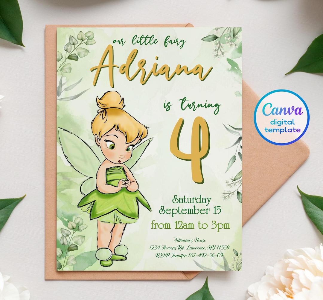 Printable Fairy Tinkerbell Fairy Birthday Invitation, Tinker Bell ...