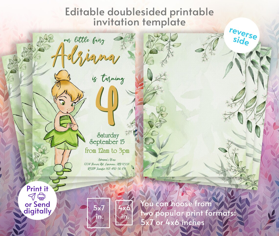 Printable Fairy Tinkerbell Fairy Birthday Invitation, Tinker Bell ...