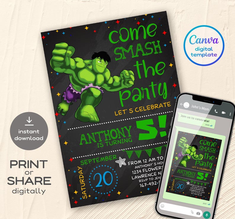 Printable Boy Birthday Invitation, Superhero Birthday Invite ...