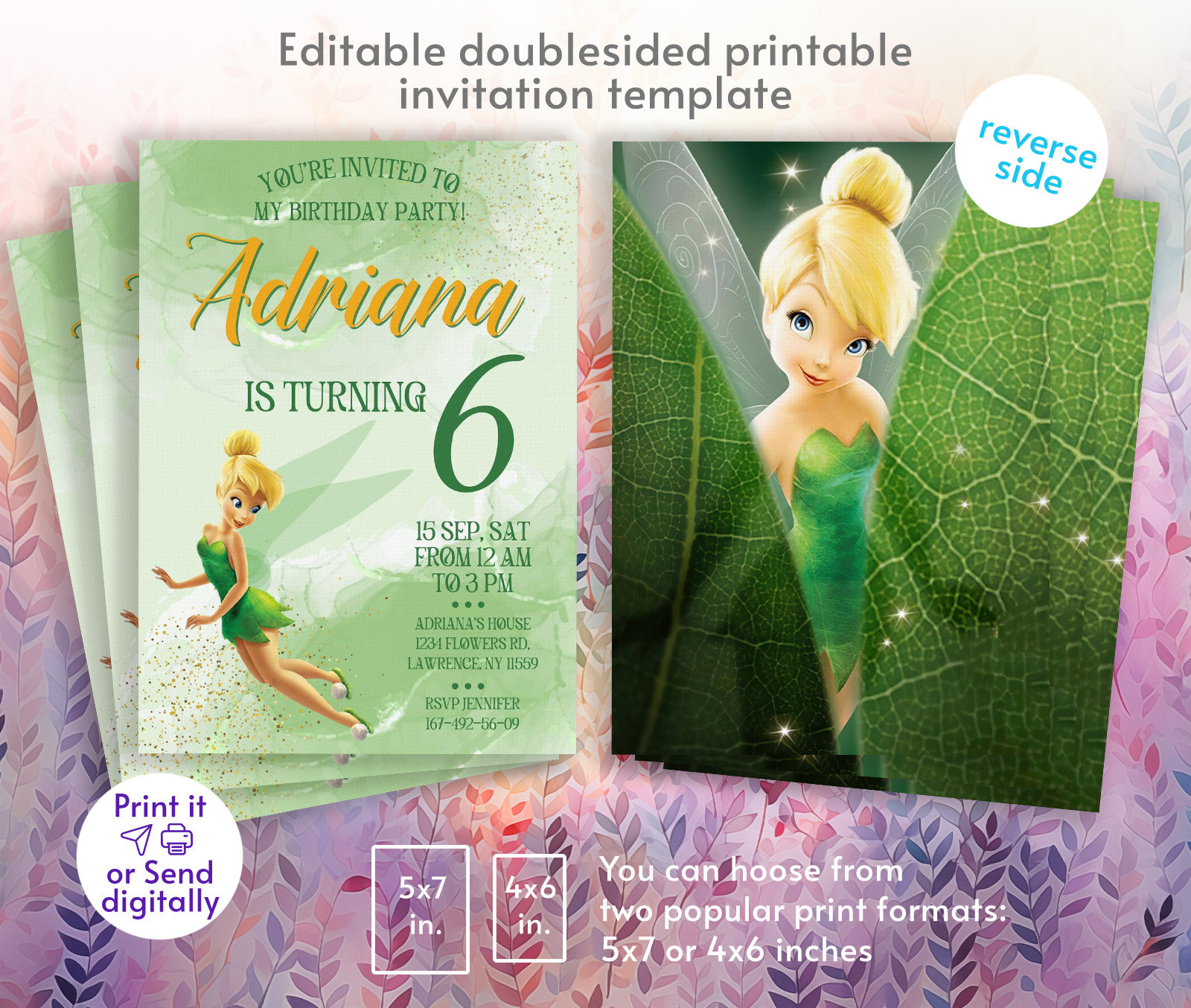 Printable Fairy Tinkerbell Fairy Birthday Invitation, Tinker Bell ...