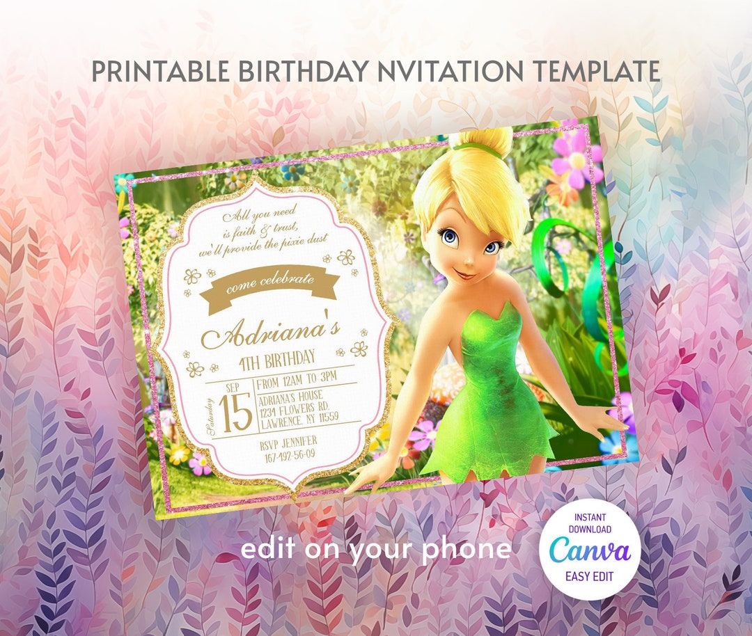 Printable Fairy Tinkerbell Fairy Birthday Invitation, Tinker Bell ...