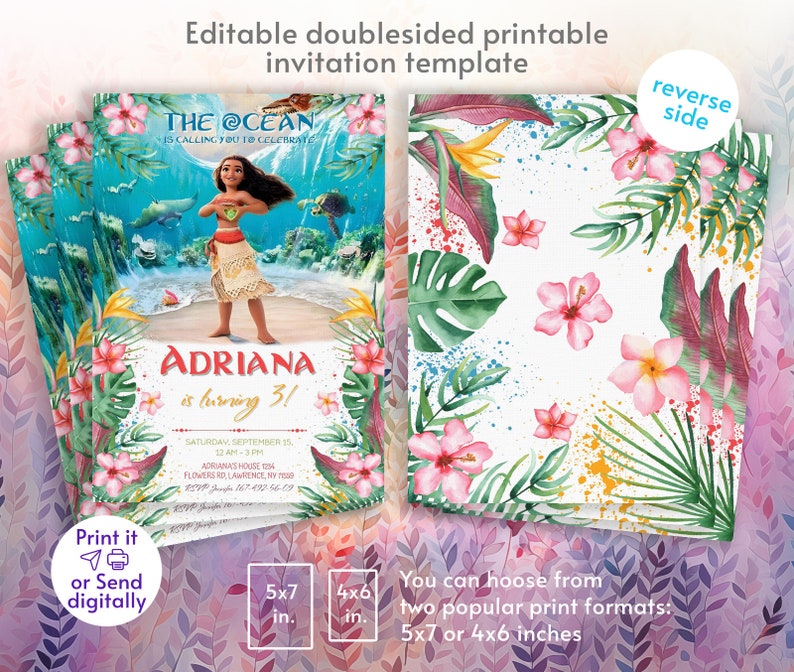 Moana Invitation, Printable Birthday Invitation, Editable Invitation ...