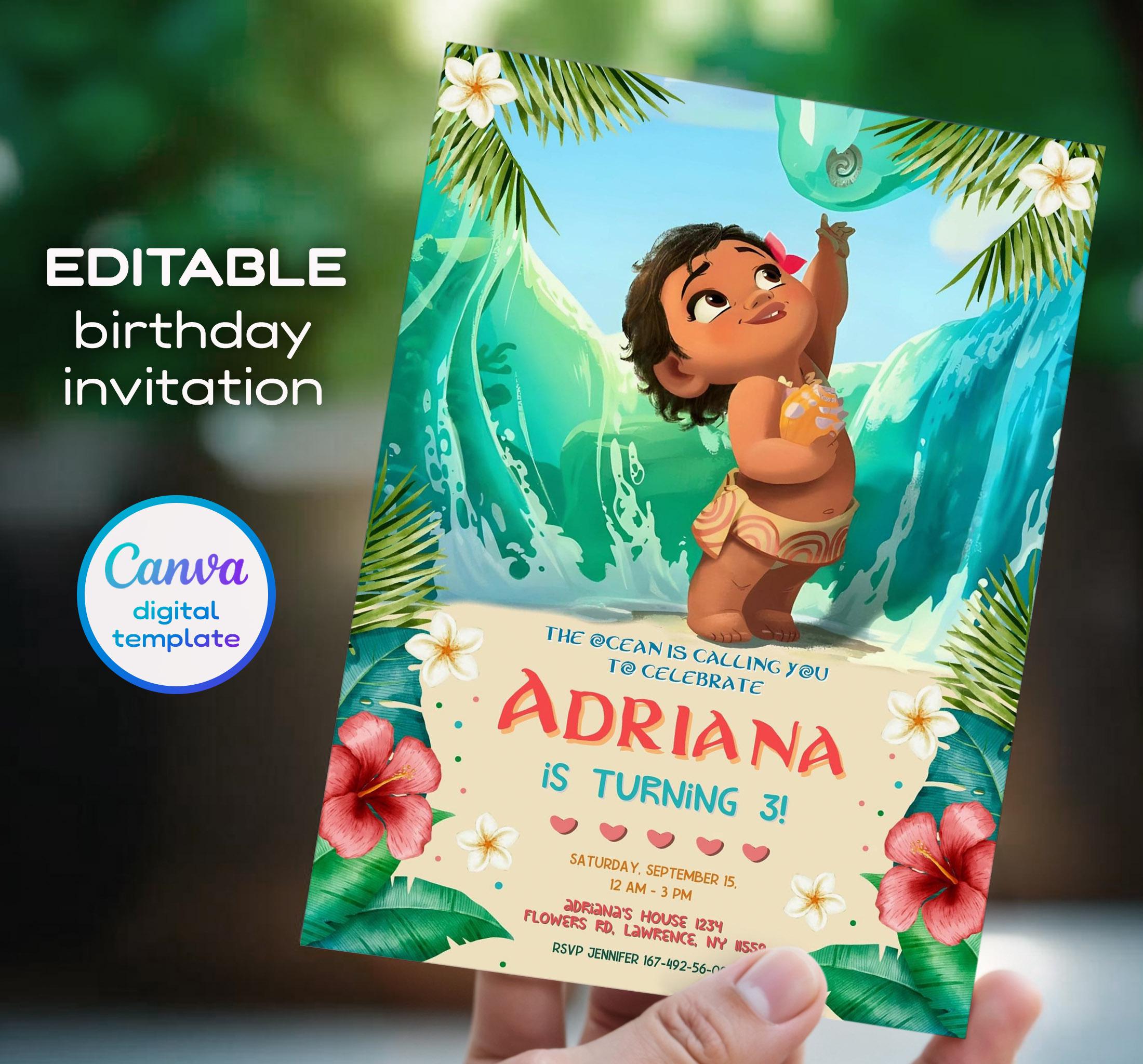 Moana Invitation, Printable Birthday Invitation, Editable Invitation ...