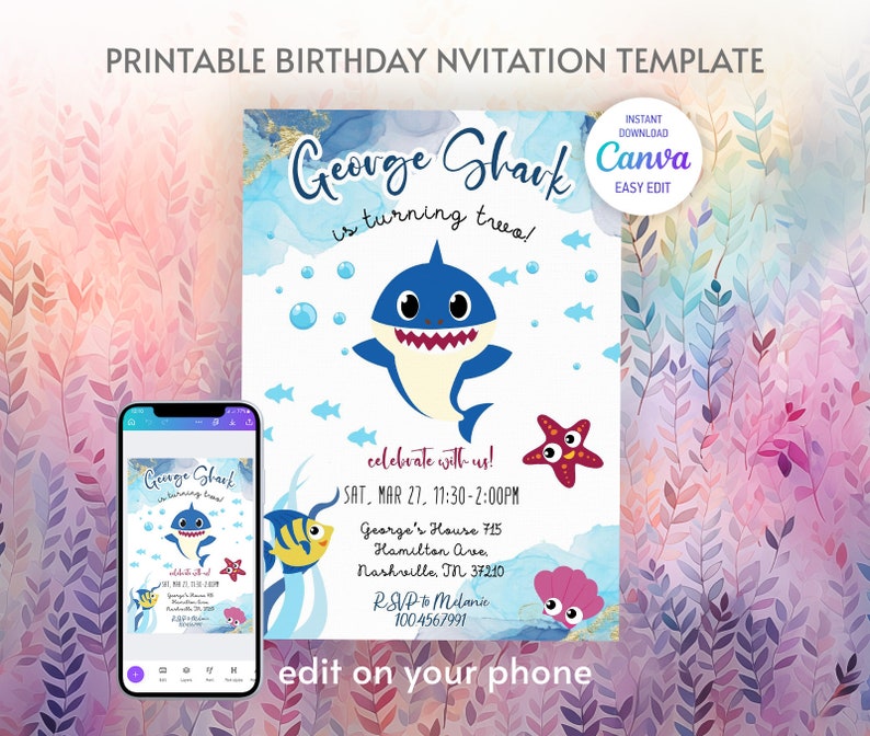 Baby Shark Printable Birthday Invitation Shark Invitation - Etsy
