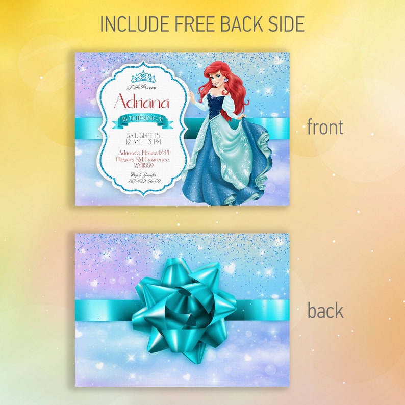 Princess Ariel Birthday Invitation, Girl Editable Invite Template ...