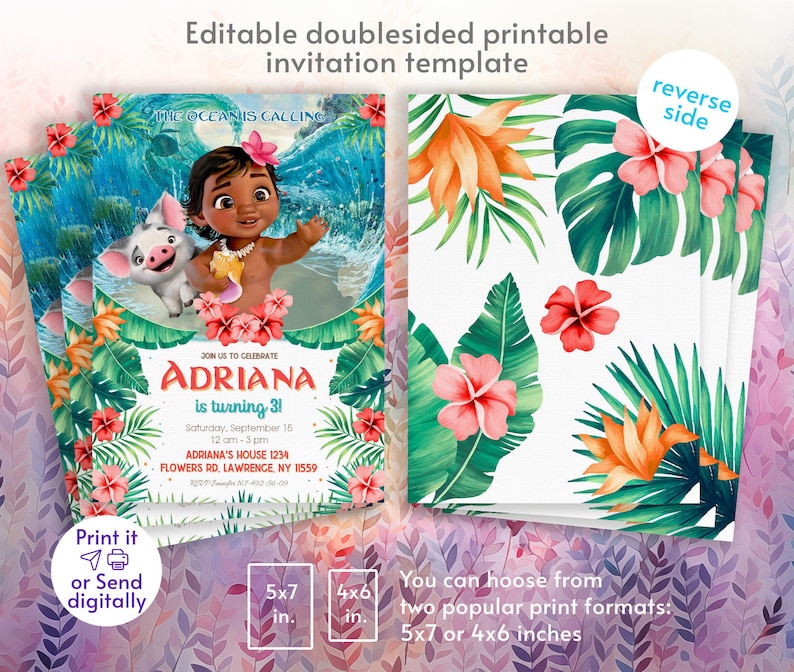 Moana Invitation, Printable Birthday Invitation, Editable Invitation ...