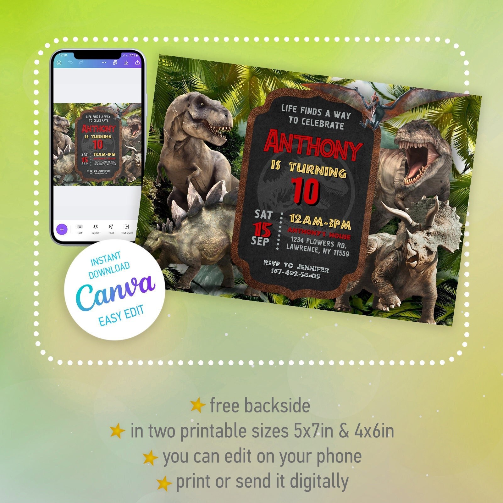 Invitación de cumpleaños imprimible de dinosaurio, invitación de ...