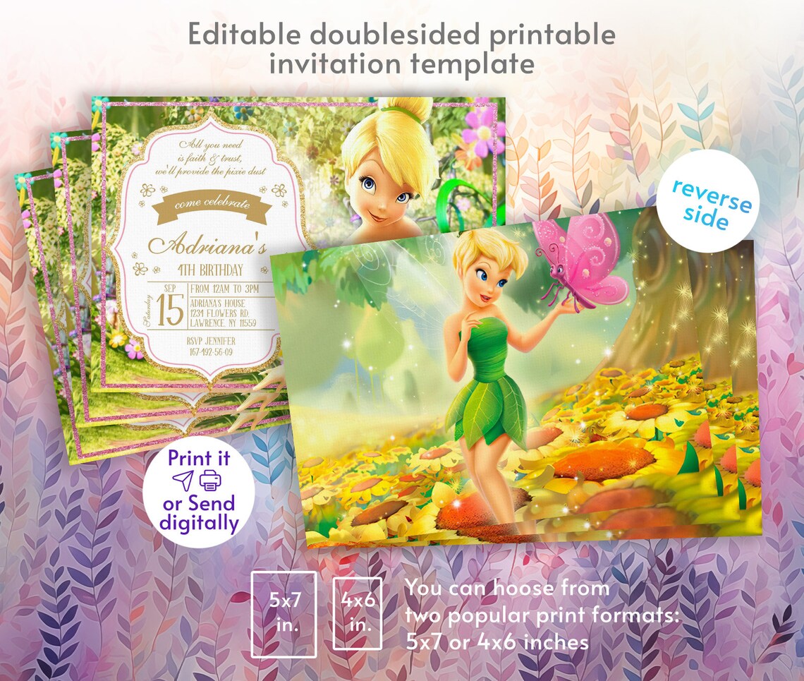 Printable Fairy Tinkerbell Fairy Birthday Invitation Tinker Bell