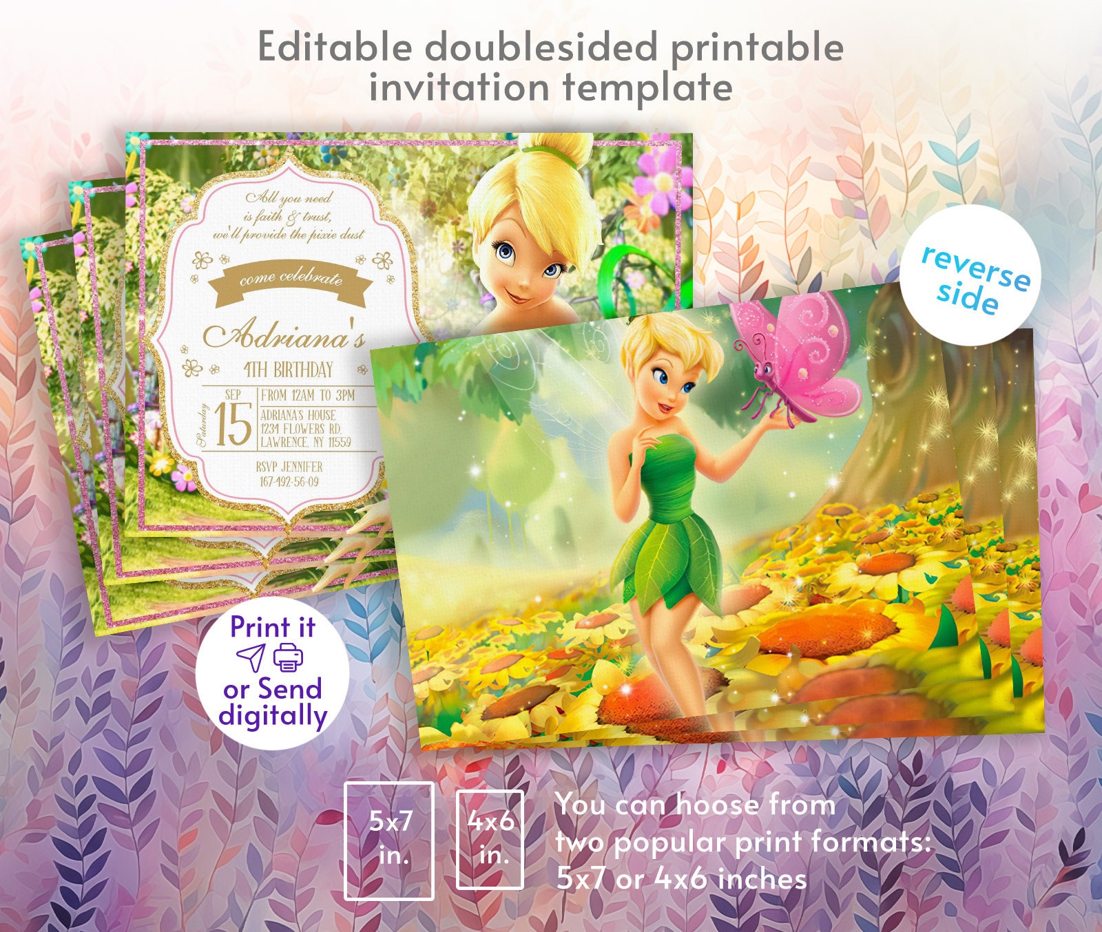 Printable Fairy Tinkerbell Fairy Birthday Invitation Tinker Bell