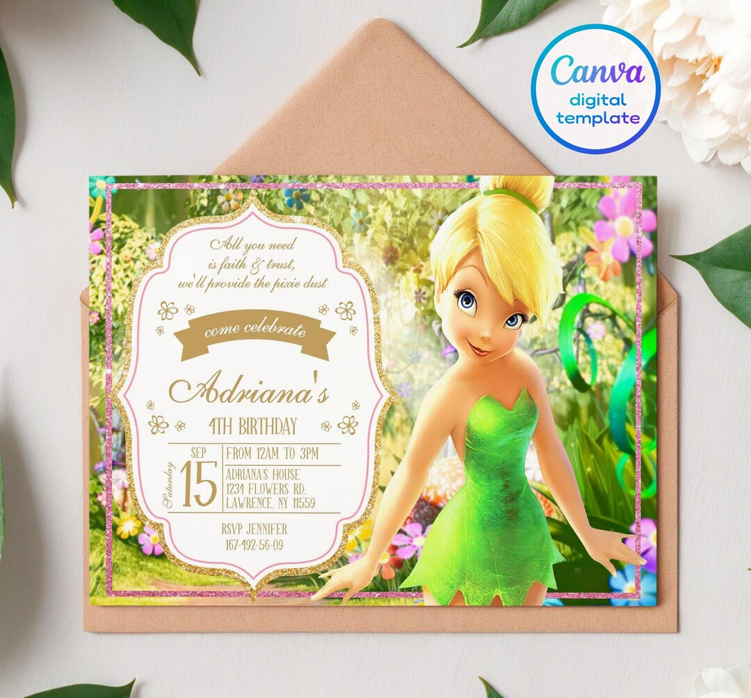 Printable Fairy Tinkerbell Fairy Birthday Invitation, Tinker Bell ...