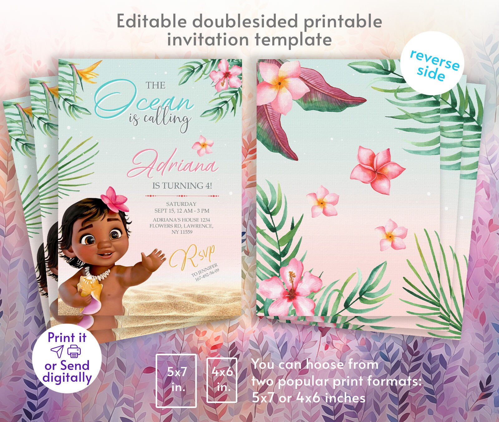 Moana Invitation, Printable Birthday Invitation, Editable Invitation ...