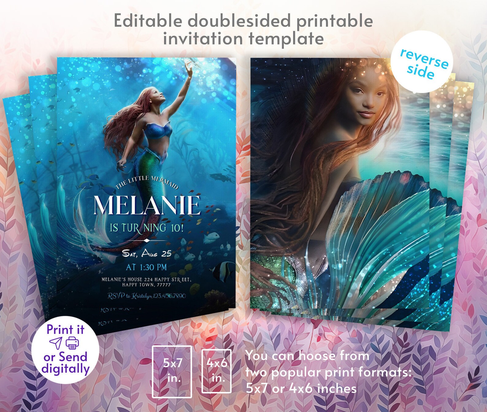Printable Birthday Invite, the Little Mermaid Printable Invitation ...