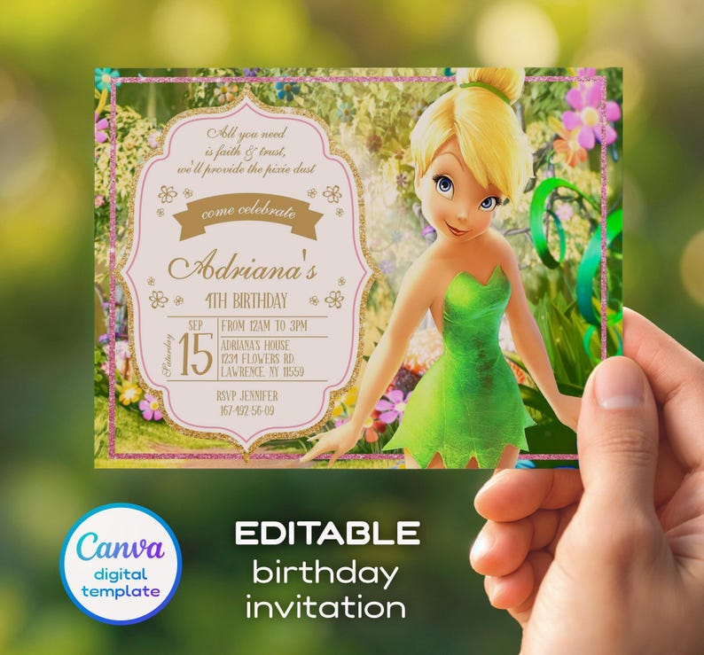 Invitación de cumpleaños de hada Tinkerbell de hadas imprimible ...