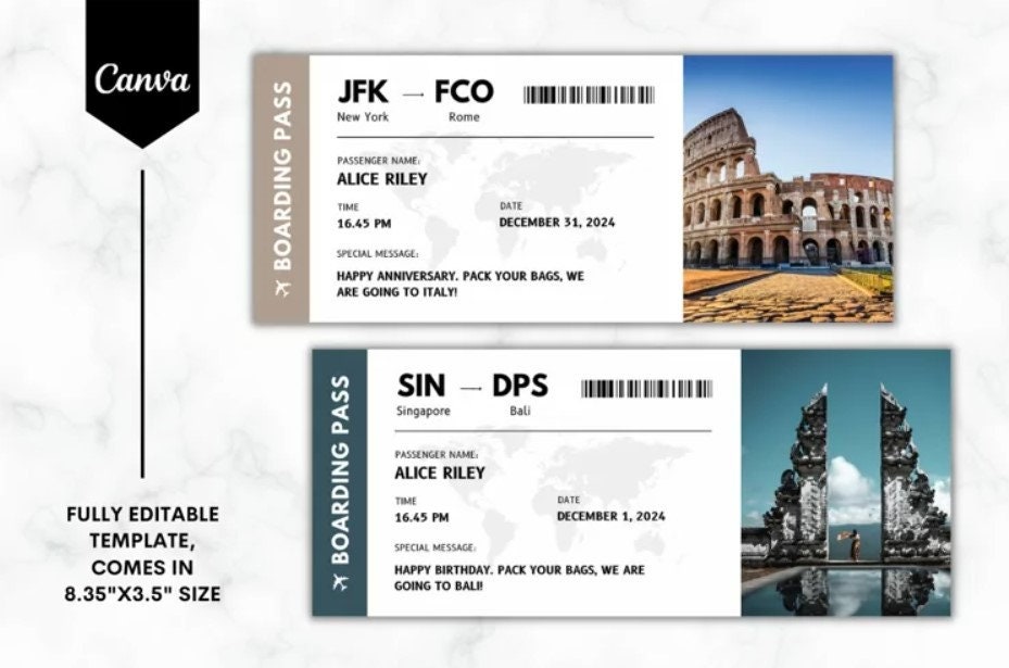 Editable Boarding Pass Ticket Canvas Template, Editable Fake Boarding ...