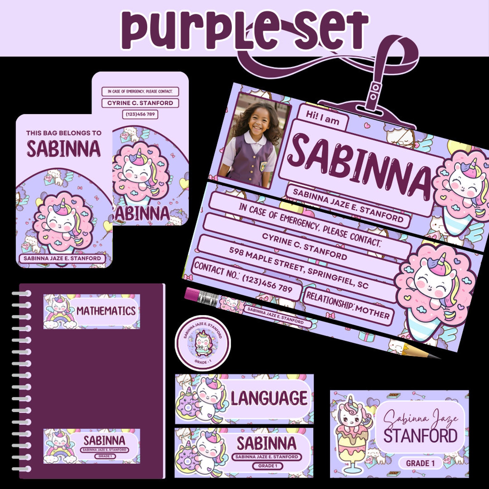 Editable Unicorn School Labels 140 Templates Canva Digital File Name ...