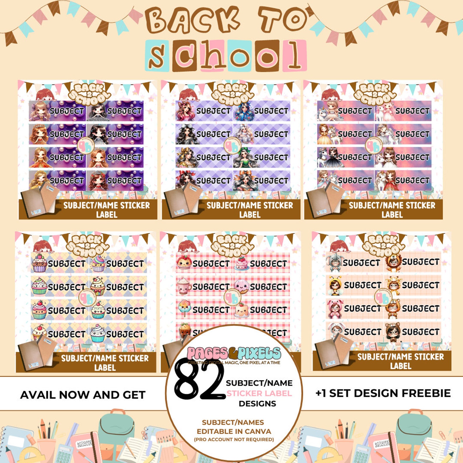 Editable Back to School Labels Personalized Name Labels Instant ...