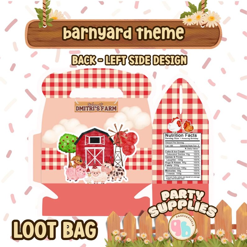 Printable Barnyard Theme Loot Bag Template Farm Birthday Party Favor Bag DIY Digital Download ...