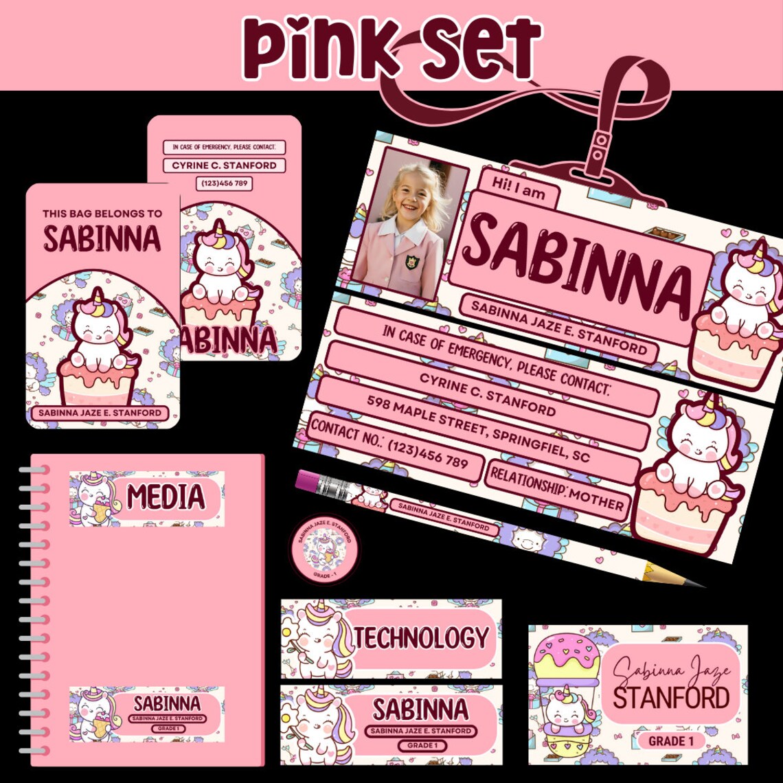 Editable Unicorn School Labels 140 Templates Canva Digital File Name ...