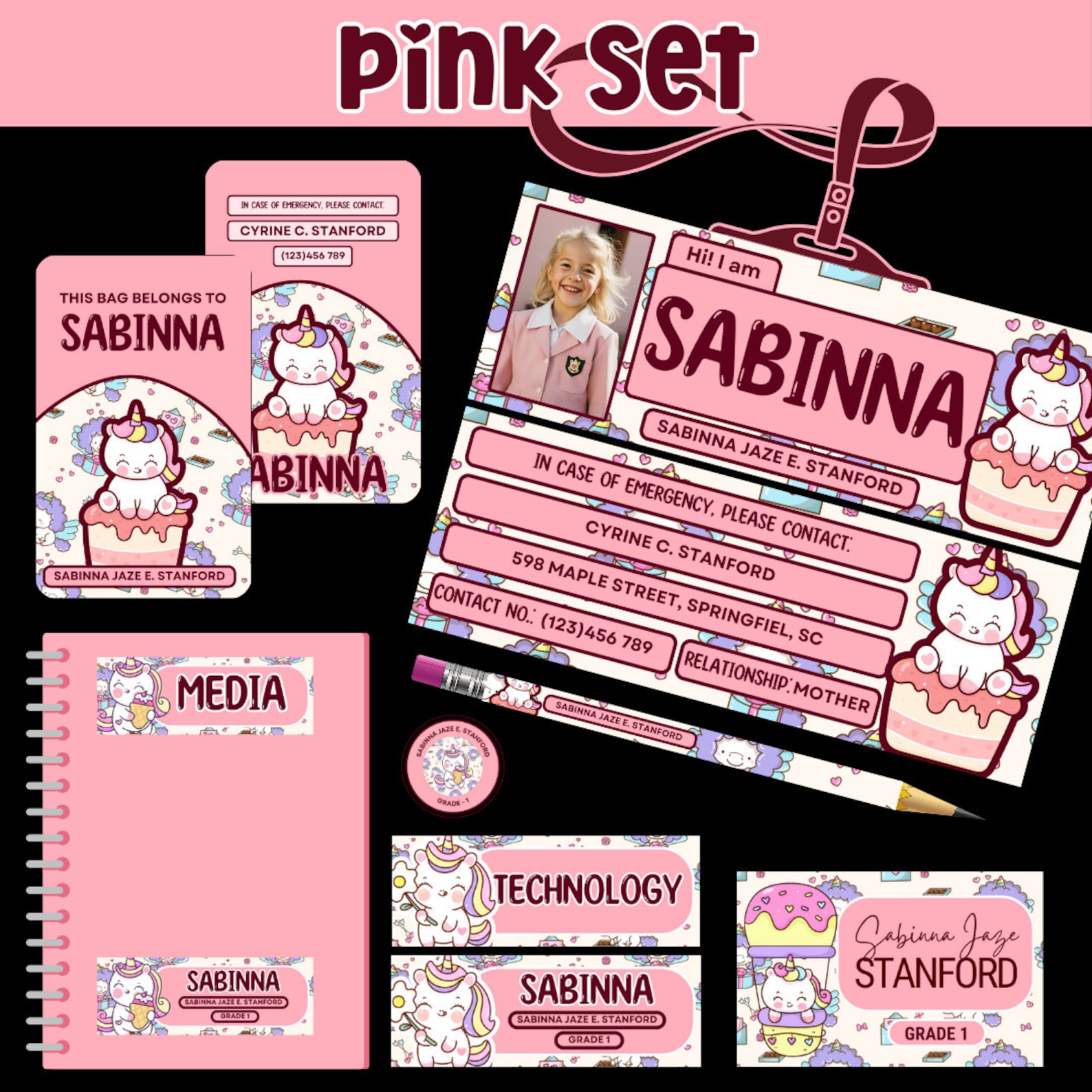 Editable Unicorn School Labels 140 Templates Canva Digital File Name ...